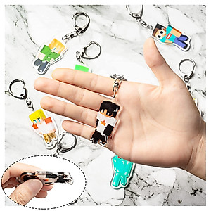 laffact Game SMP Acrylic Keyrings Pack for Kids Boy Technoblade Game Anime Figure Pendant Accessories with Metal Link Skeppy Hoodie Character Collectible Keychain Decor for Bag Gift(8Pcs)