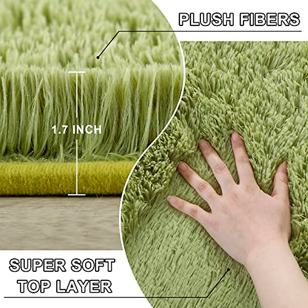 GERBIT Shag Area Rug 4x6 Feet Soft Indoor Rectangular Rugs Carpet Modern Luxury Plush Rugs for Living Room Home Decor Grass Green