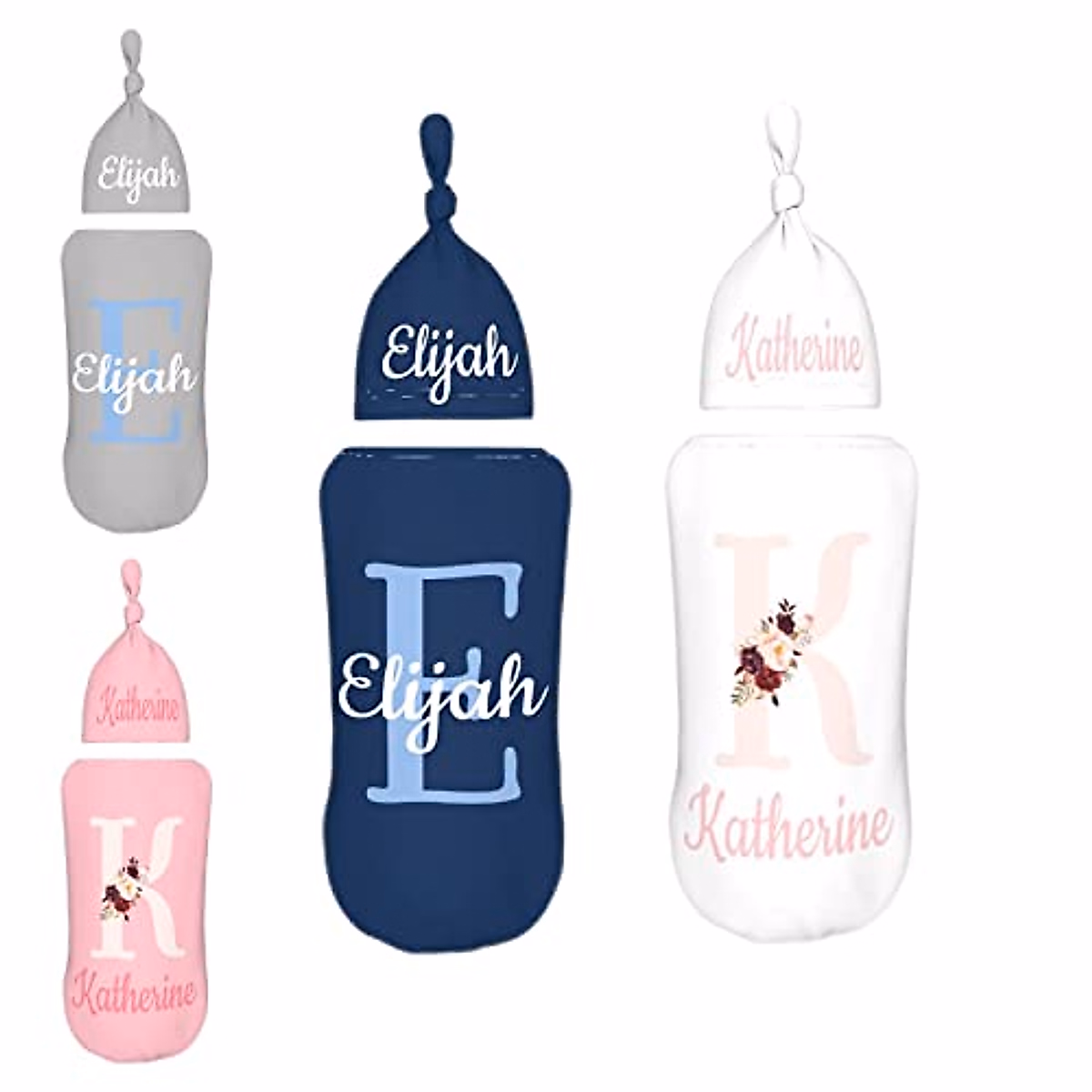 WTCWY Personalized Baby Swaddle and Hat for Baby Girl Boy with Name Personalized Custom Baby Blankets for Girls Boys with Name Personalized Baby Items Girl Boy Gifts