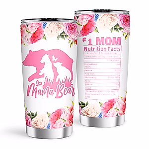 purefly Mama Bear Tumbler, Mothers Day Gifts for Mom from Daughter Son, Best Mom Ever Birthday Christmas Gift Ideas for New Mom, Funny Cool Cup For Women, Stainless Steel Insulated Travel Mug 20oz