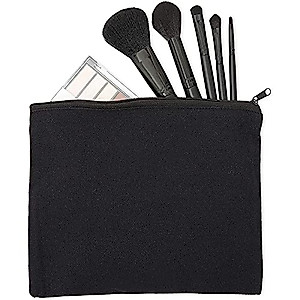 Black Canvas Cotton Bags with Zipper (9.25 x 7 Inches, 10 Pack)