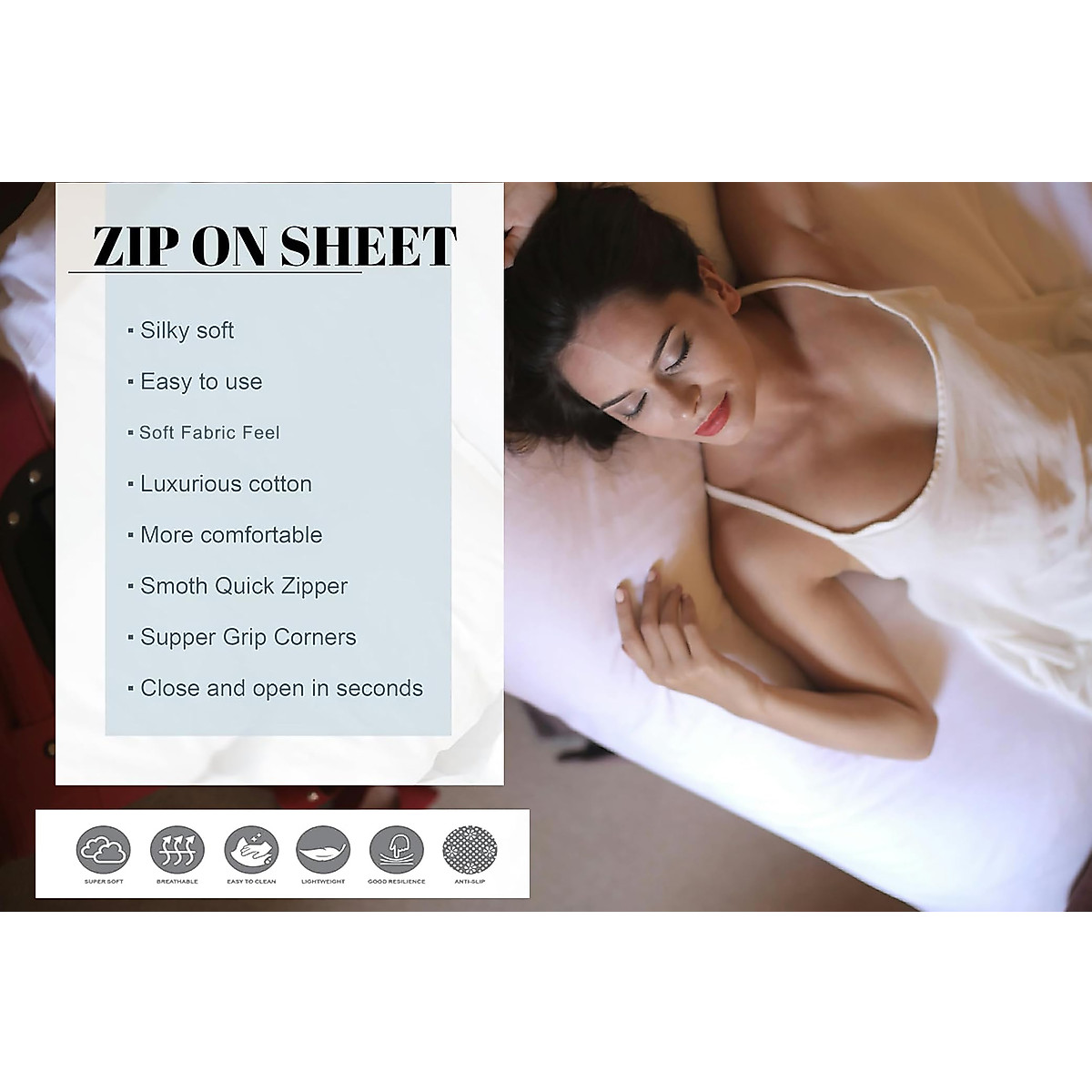 Zip On Fitted Sheet - Includes 2 Zip-On Sheets & 1 Fitted Sheet Base - Upto 16” Inch Deep Pockets Full Size Zipper Fitted Sheets - Soft Cotton 600 TC Fitted Sheet - White