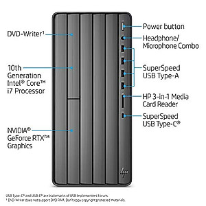 HP Envy Desktop Computer, NVIDIA GeForce RTX 2060, Intel Core i7-10700, 16 GB RAM, 1 TB SSD Storage, Windows 11 (TE01-1050, 2020 Model)
