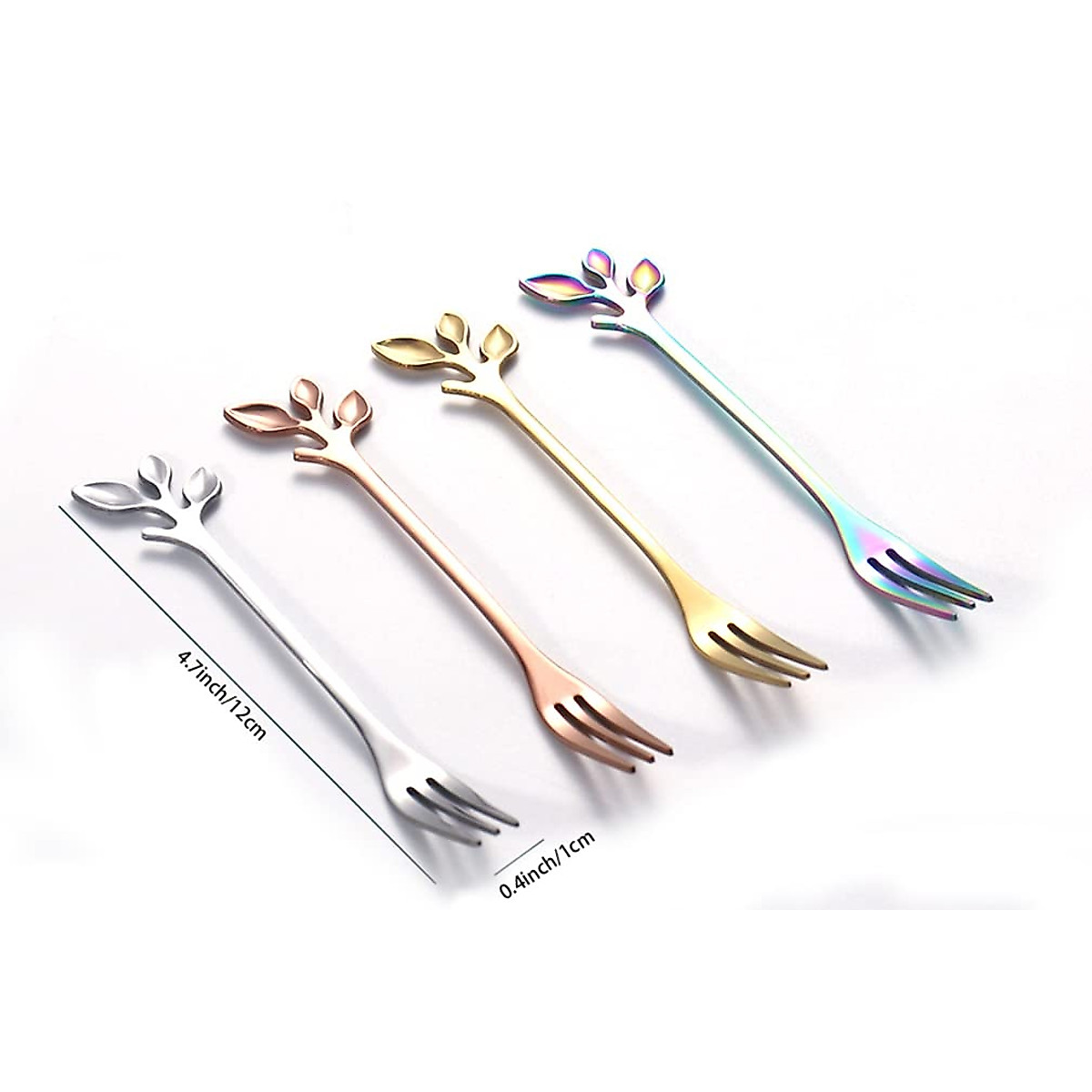 Anller 16 Pieces Stainless Steel Coffee Spoons Dessert Forks, Set of 8 Spoons 8 Forks, Rainbow