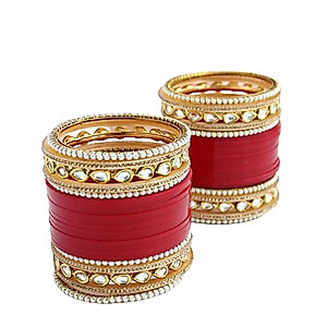Red Designer Chooda Bangles Bridal/Chooda Bridal Punjabi Chura Women Jewellery Dulhan Choora Set/Bangle Set Chuda Indian Wedding Chura Wear Fashion Jewelry for Women (Red, 2.6)