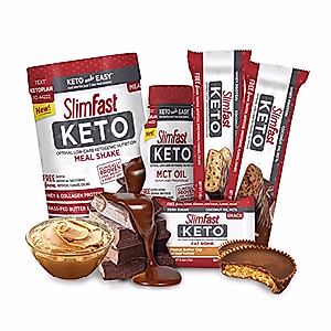 SlimFast Keto Meal Replacement Powder, Fudge Brownie Batter, Low Carb with Whey & Collagen Protein, 10 Servings (Pack of 2) (Packaging May Vary)