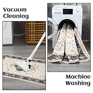 COZYLOOM 9x12 Large Living Room Area Rug Washable Rug Indoor Vintage Bedroom Rug with Rubber Backing Oriental Area Rug Throw Floor Carpet Floral Dining Room Large Carpet Home Office Rug, Gold