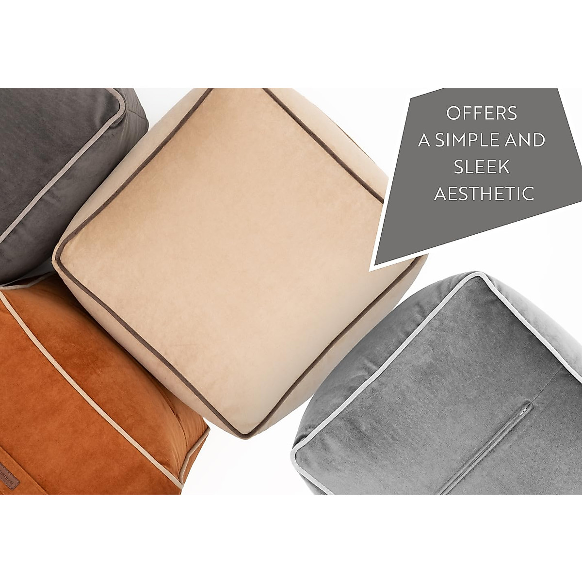 English Home Ottoman Pouffe, Comfortable Cube Foot Stool, Soft Velvet Bean Bag, Home Decor Footstool Extra Seating for Living Room, Bedroom, Casha, 17.7x17.7 inch (45x45 cm), Grey