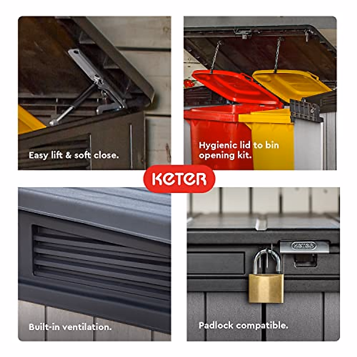 Keter Elite Store 4.6 x 2.7 Foot Resin Outdoor Storage Shed with Easy Lift Hinges, Perfect for Trash Cans, Yard Tools, and Pool Toys, Grey