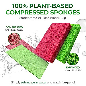 AIRNEX Biodegradable Cellulose Compressed Sponges - Pack of 24 Kitchen Sponges for Cleaning - Heavy Duty and Natural Multipurpose Household Cleaning Sponges Good for Kitchen, Bathroom, and Surfaces