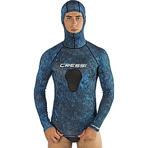 Cressi Hunter Hooded Rash Guard, Blue Camo, M