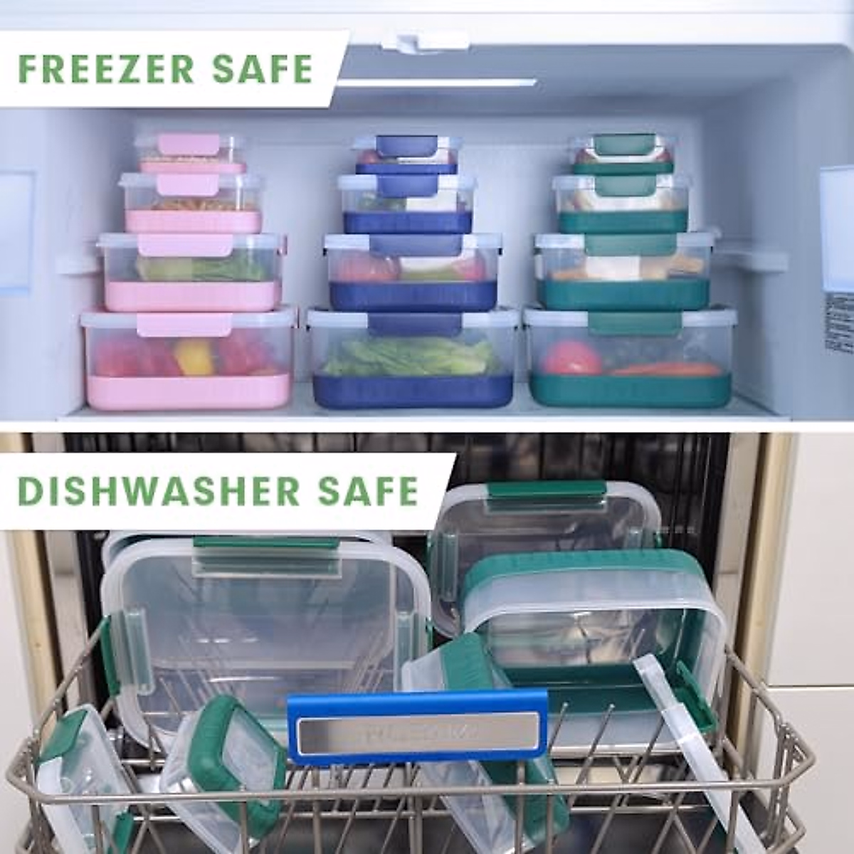 Plastic Food Storage Containers with Leakproof Locking Lids, Stackable Airtight Storage Containers for Pantry & Kitchen Organization, BPA-Free & Freezer Safe, Non-slip Base, Set of 4 Pieces, Pink