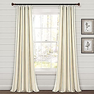 Lush Decor Farmhouse Stripe Yarn Dyed Cotton Window Curtain Panels Yellow/Gray 42X84 Set