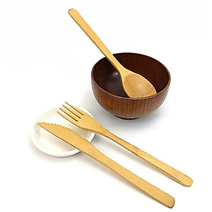 JapanBargain 3785x10, Bamboo Fork Knife Spoon Cutlery Utensils Flatware Set 3pc Reusable Dishwasher Safe, Set of 10