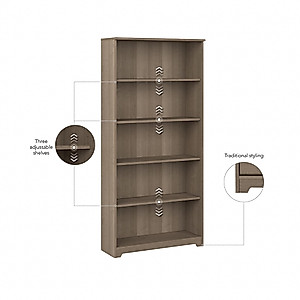 Bush Furniture BSH24463023 Cabot 5 Shelf 66-Inch H Bookcase, Ash Gray
