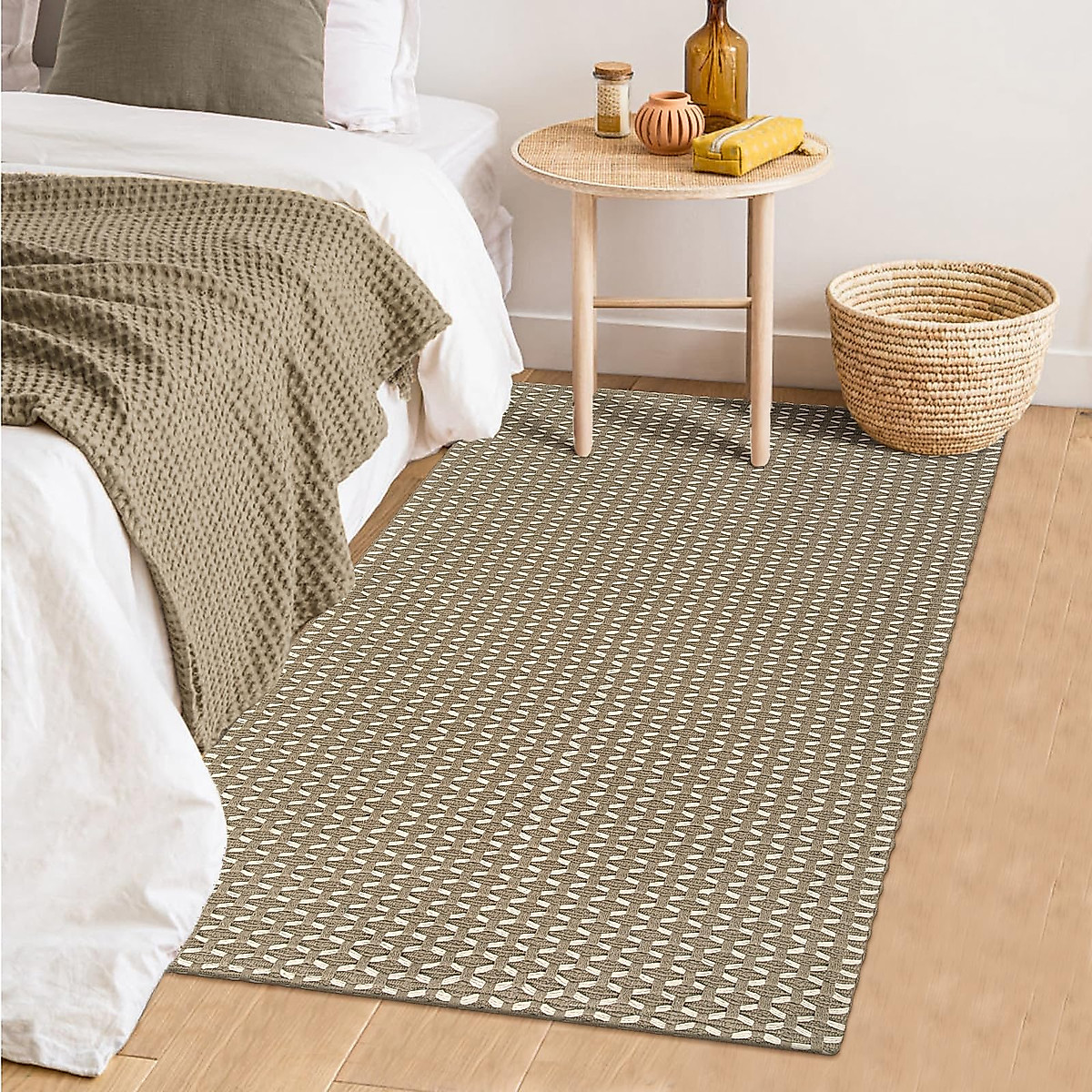 OJIA Washable Rugs 3x5 ft Front Door Rugs Entryway Rugs Indoor Outdoor Rug Cotton Hand-Woven Tan Kitchen Rug Farmhouse Throw Rugs Door Mats Entrance Rugs for Bedroom Bathroom Porch