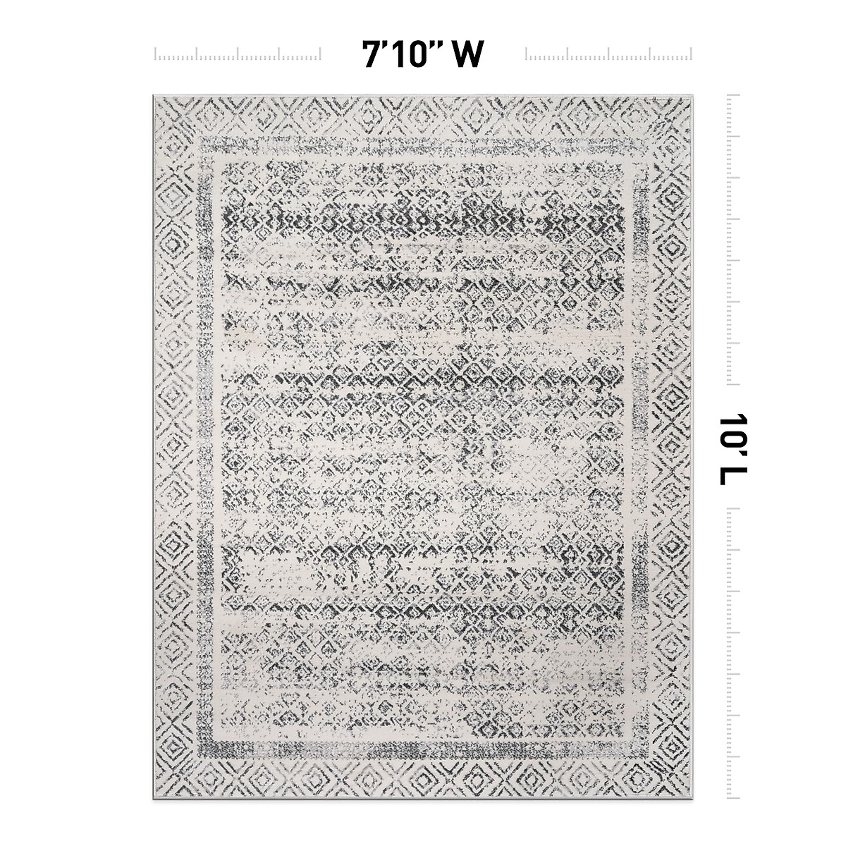 Rugshop Distressed Bohemian Border Stain Resistant Soft Area Rug 7' 10" x 10' Gray