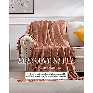 SPAOMY Knitted Throw Blanket with Tassels 3D Bubble Textured Lightweight Decorative Throws Blanket for Couch Cover Home Decor (Caramel, 50x60)