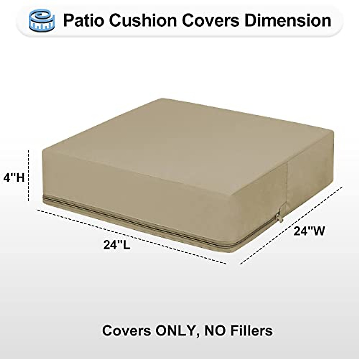 OutdoorLines Patio Seat Cushion Cover Replacement, Waterproof Cushion Cover for Outdoor Furniture, Anti-Slip Patio Chair Cushion Cover for Garden and Backyard (Set of 4, 24"x24"x4", Camel, Cover Only)