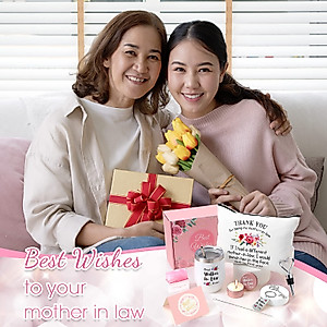 Nuanchu Mother Gift Set Birthday Gifts for Mom from Daughter Son Thank You Gift Relaxing Spa Gift Basket Makeup Bag Keychain 12 oz Wine Tumbler with Lid Straw Brush Mothers Day Gift (Mother in Law)