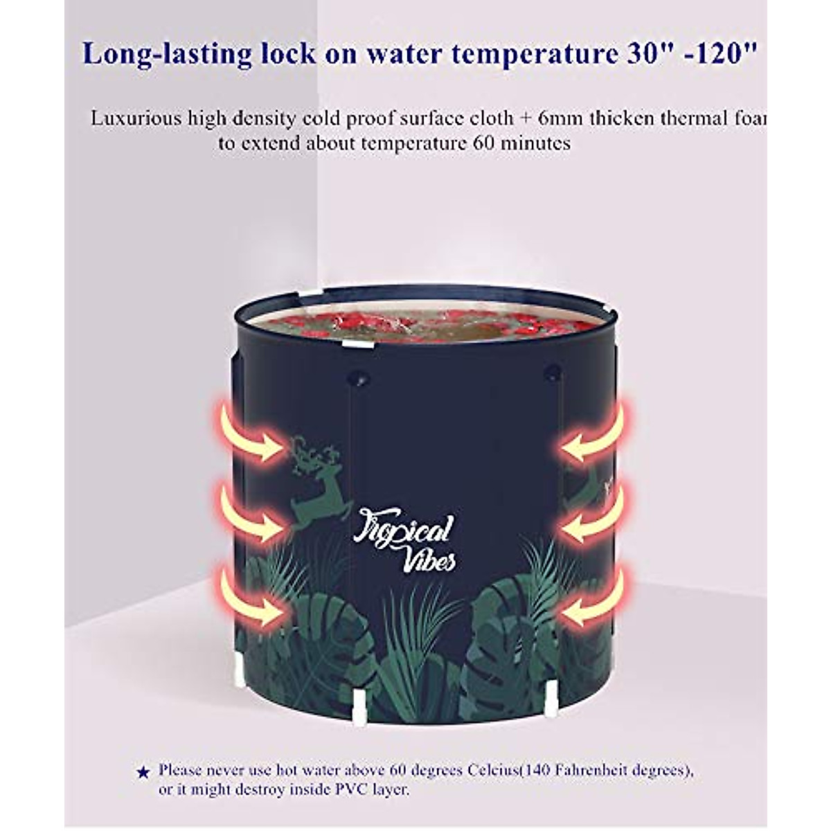 Portable Foldable Bathtub, Separate Family Bathroom SPA Tub, Soaking Standing Bath Tub for Shower Stall, Efficient maintenance of temperature, Ideal for Hot bath ice bath(A)