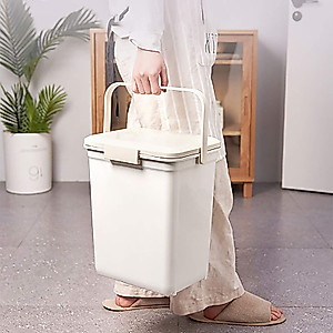 QWEASDF Portable Sealed Trash Can with Lock Cover Handles Deodorant Storage Compartment Pressure Ring Design Plastic Garbage Can for Kitchen and Household Waste Bin,Khaki
