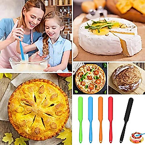 5Pcs Silicone Jar Spatulas - Cake Cream Spatulas Set, 9.8 inch Non-Stick Heat Resistant Mixing Butter Spatulas Baking Scrapers for Jars Blenders Cooking Stirring (5 Color)