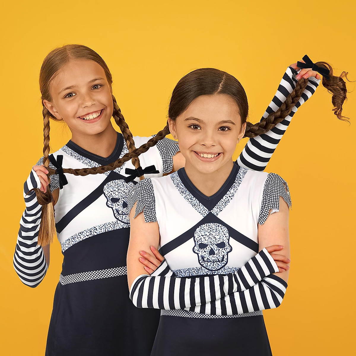 Haull 9 Pcs Cheerleader Costume for Girls Ra Ra Rebel Cheerleader Costume Outfits for Halloween Cosplay Dress up(4-6 Years)
