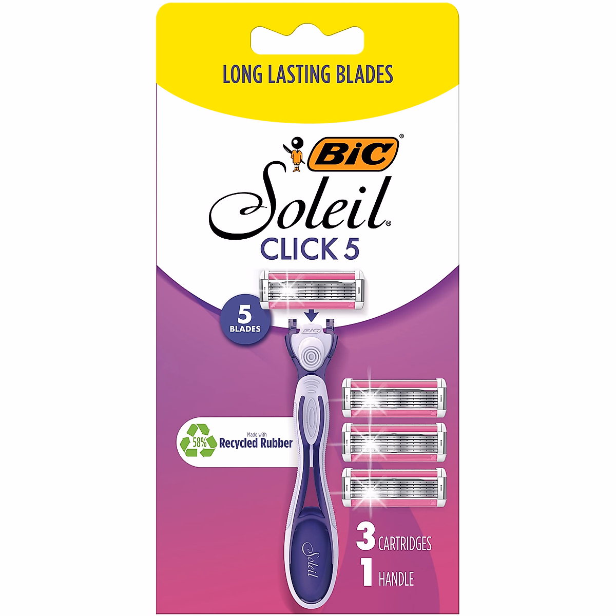 BIC Soleil Click 5 Women's 5-Blade Disposable Razor, 1 Handle and 3 Cartridges (Pack of 3)