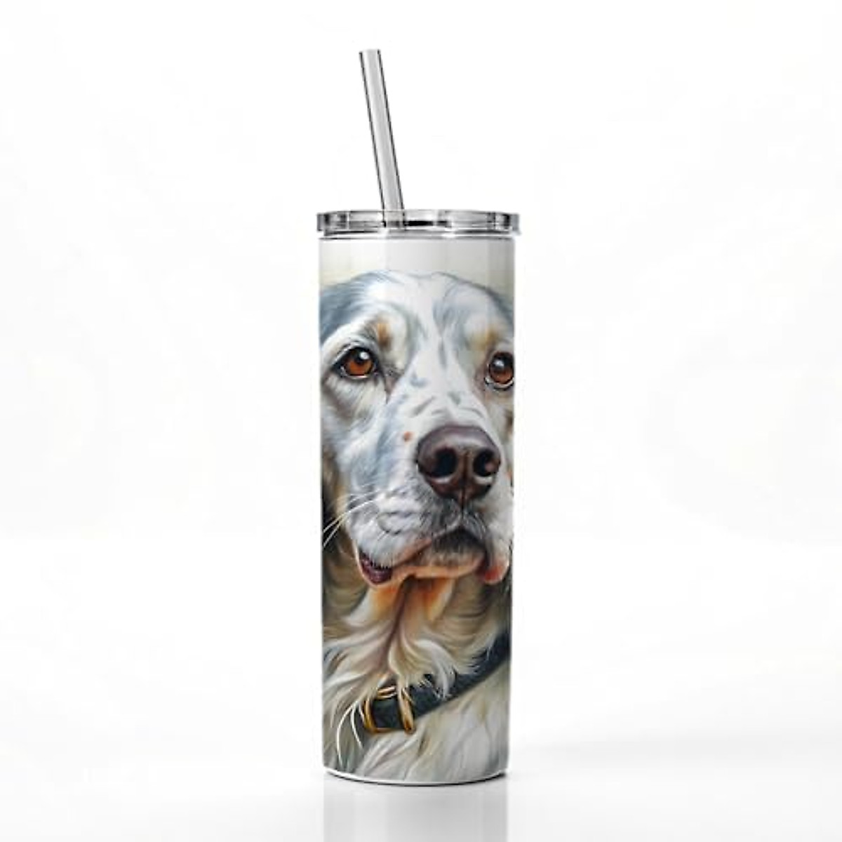 English Setter Dog Illustration Skinny Tumbler 20oz with Straw Insulated Water Bottle Gift