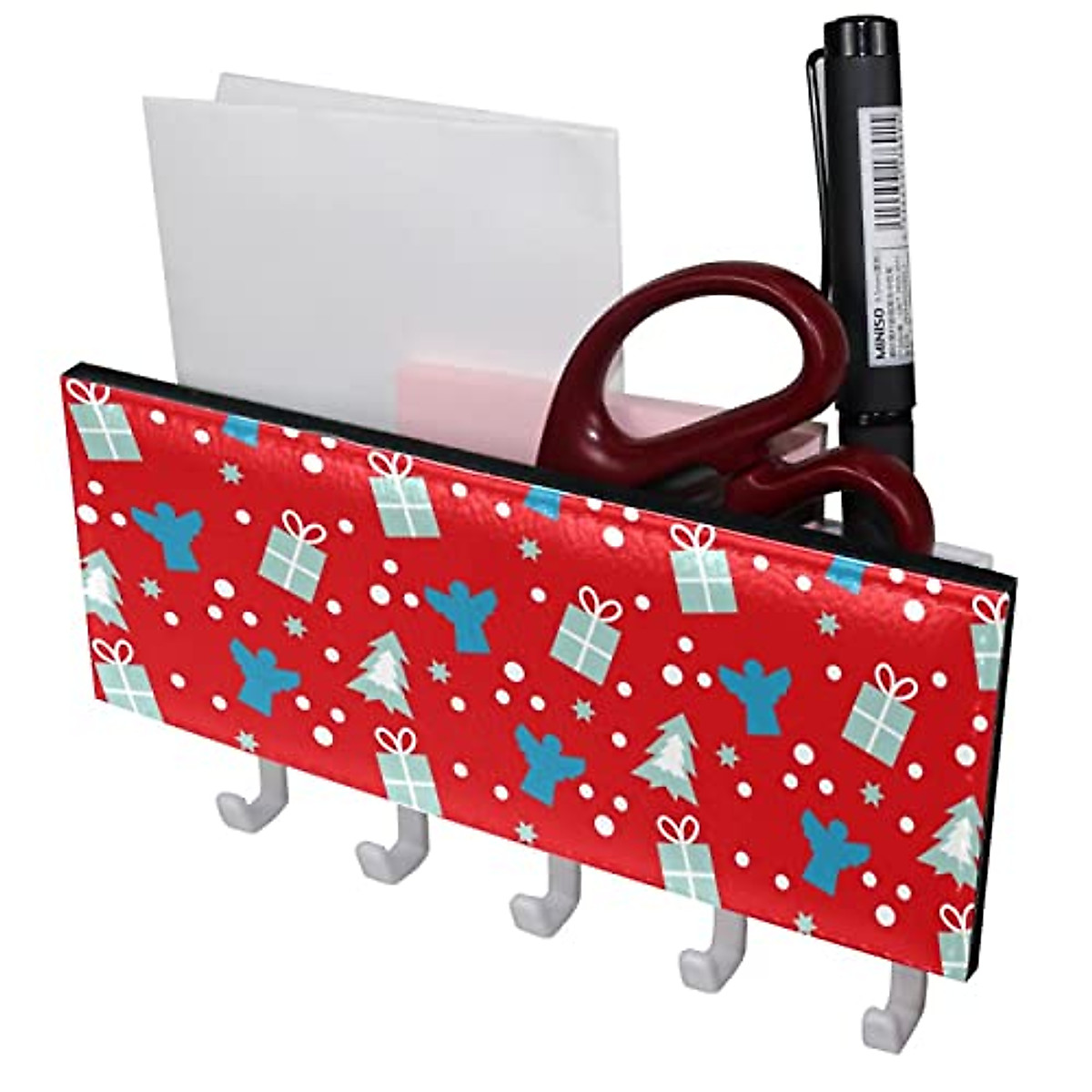 Coat Rack Rail Wall Mounted, 7 Inches, 4.4lb(Max), Leather Hanger Hooks for Hat Towel Coat Key Purse Red Gift Xmas Tree