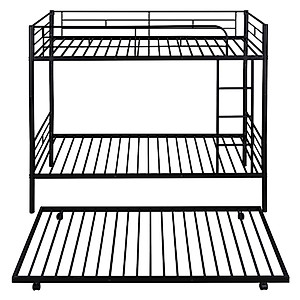Heavy Duty Metal Bunk Bed Twin Over Twin Bunk Bed with Trundle Bed, Kids Bunk Bed with Ladder and Guardrails, Twin Bunk Beds for Kids, Boys, Girls, Teens, Black Bunk Bed Twin Size