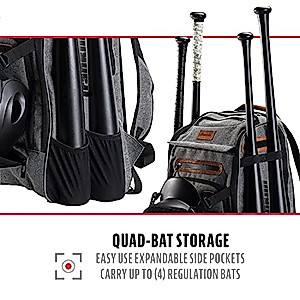 Franklin Sports Baseball + Softball Bag - MLB Traveler Elite Sport Equipment Backpack - Adult + Youth Bat Bag - Fits Cleats, Bats + Helmet - Gray