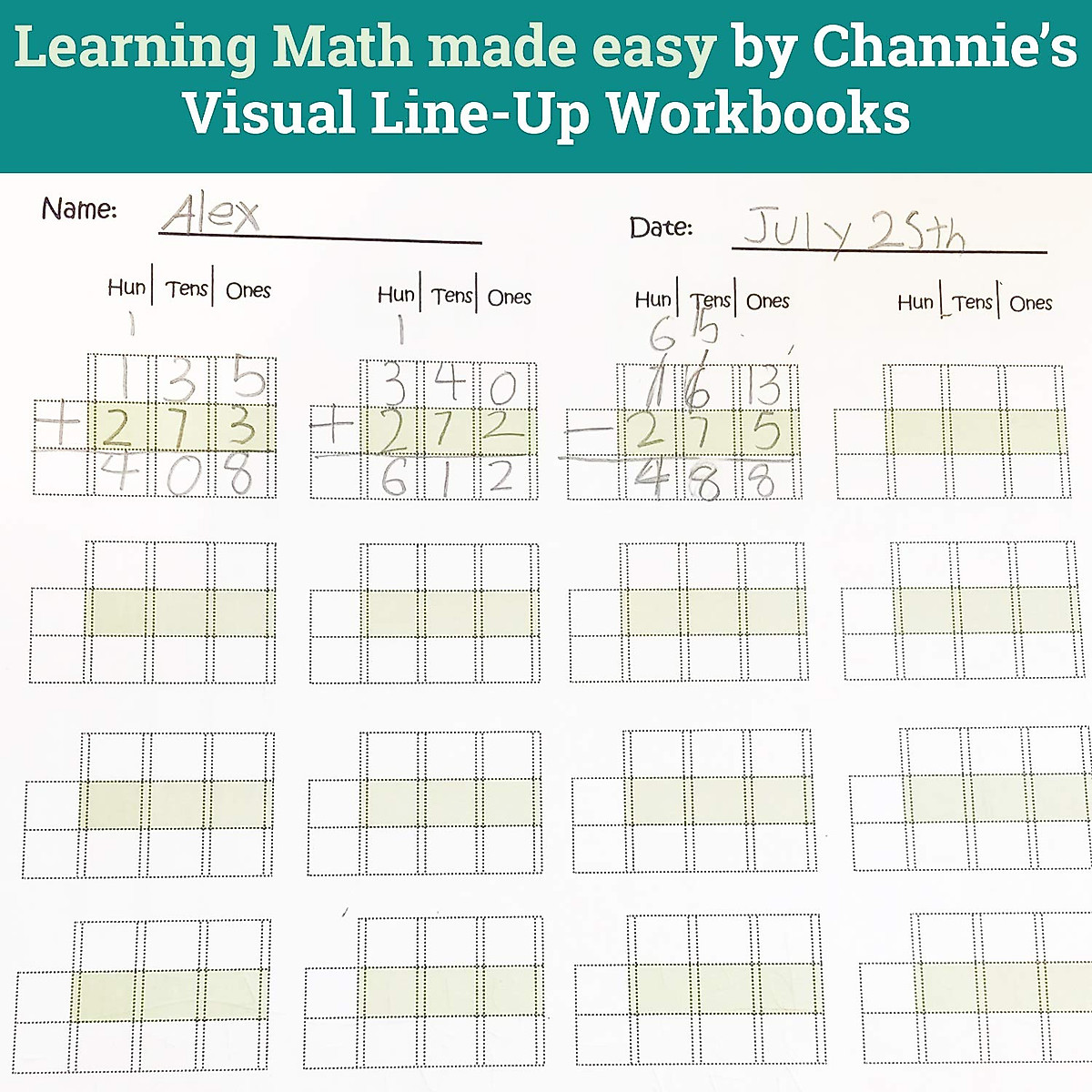 Channie's M603 Triple Digit Math Lineup Pad Math Workbook, 2nd/3rd Graders, Summer School Summer Bridge