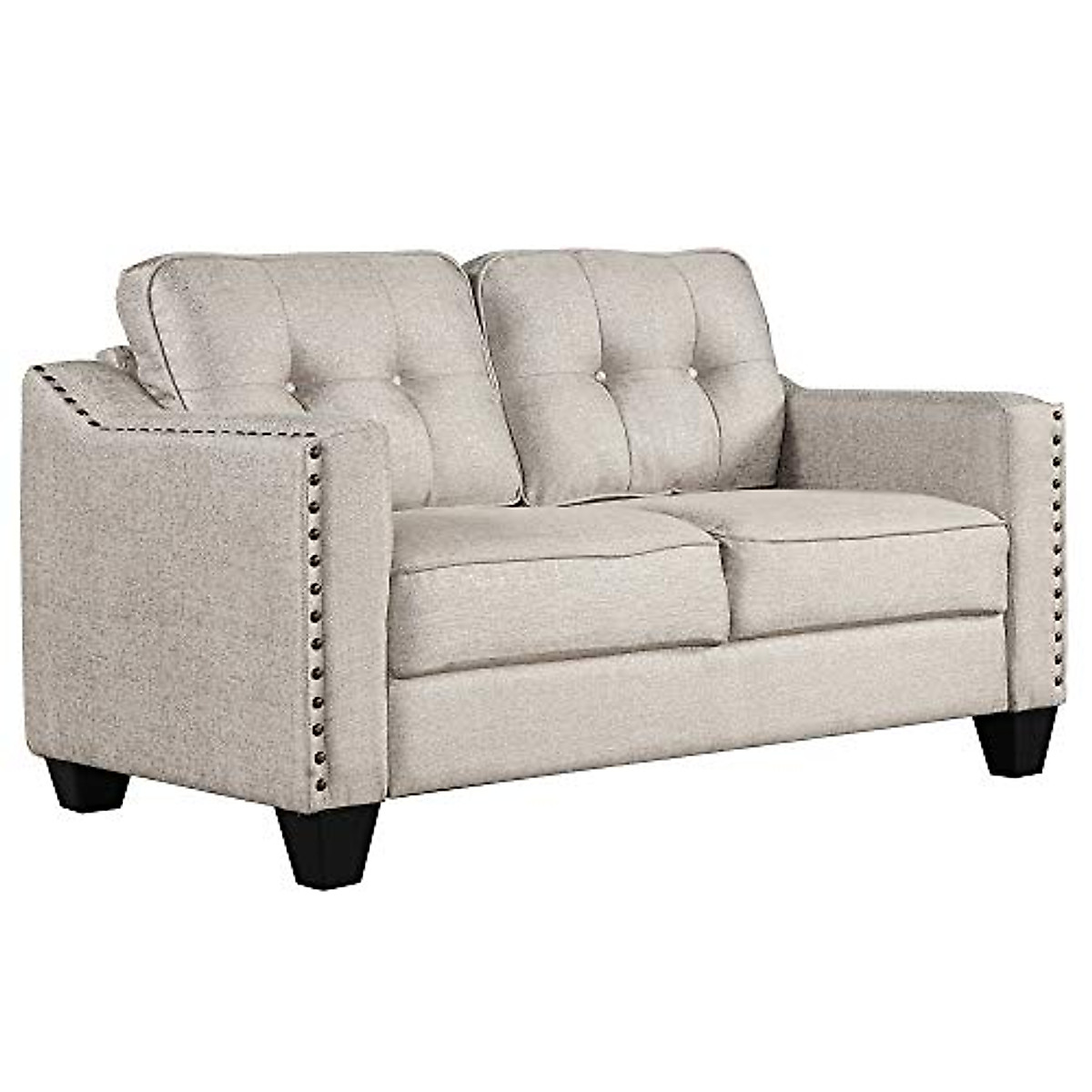 EMKK 3 Pieces Living Room Sectional Sofa Set, Modern Style Button Tufted Arm Chair Loveseat Couch, Livingroom Furniture, Armchair for Apartment, Beige with Cushions