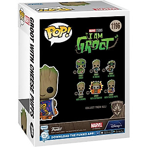 POP Marvel: I Am Groot - Groot with Cheese Puffs Funko Vinyl Figure (Bundled with Compatible Box Protector Case), Multicolored, 3.75 inches
