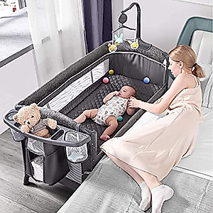 ADOVEL Baby Bassinet Bedside Crib, Pack and Play with Mattress, Diaper Changer and Playards from Newborn to Toddles