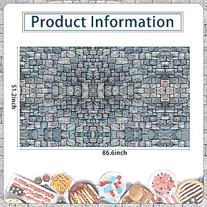 1 Pack Cobblestone Tablecloth Stone Printed Table Cover Medieval Table Decoration Plastic Tablecloth Stone Brick Tablecovers for Medieval Castle Knight Themed Party Supplies, 4.3 x 7.2 Feet