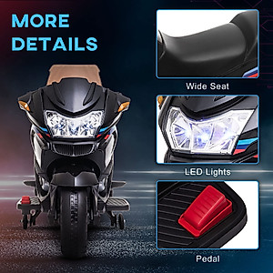 Aosom 12V Kids Electric Motorcycle with Training Wheels, Battery Power Motorbike for Kids Ages 3+ Years Old, High-Traction at 3.7 Mph Top Speed, with Light Music, Black