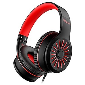 ELECDER i45 On-Ear Headphones with Microphone - Foldable Stereo Bass Headphones with No-Tangle 1.5M Cord, 3.5MM Jack, Portable Wired Headphones for School/Kids/Teens/Smartphones/Travel/Tablet - Red