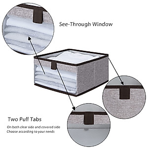 StorageWorks Fabric Storage Bins with Clear Window and 2 Handles, Foldable Closet Organizers for Shelves, Drawer Organizers for Clothing, Mixing of Brown and Gray, Medium, 2 Pack