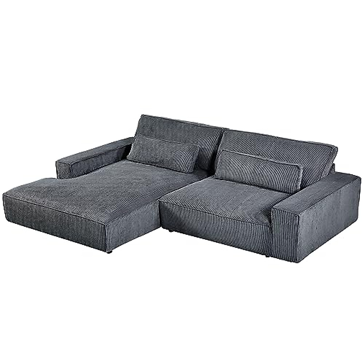 Container Furniture Direct Luxe Oversized Two-Piece Sectional Couches for Living Room, L Shaped Sofa with Chaise, Upholstered with Corduroy Fabric, Dark Grey - Left Facing