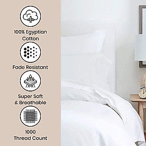Marina Shades 100% Egyptian Cotton California King 3 Pc Solid Duvet Cover Set with Pillowcases 1000 Thread Count Super Soft Breathable Fade Resistant Anti-Pilling Hotel Class Luxury Bedding (White)