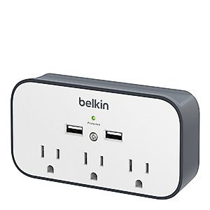 Belkin Wall Surge Protector - 3 Outlet w/ 2 USB Ports Mount with Premium Protection Against Surges Safe Charge for Mobile Devices, Tablets & More (540 Joules)