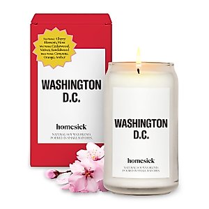 Homesick Scented Candles for Home (Washington D.C.) - 13.75 oz Long-Lasting Soy Wax Jar Candle for Women & Men for All Occasions, 60-80 Hours Burn Time - Notes of Cherry Blossom & Moss