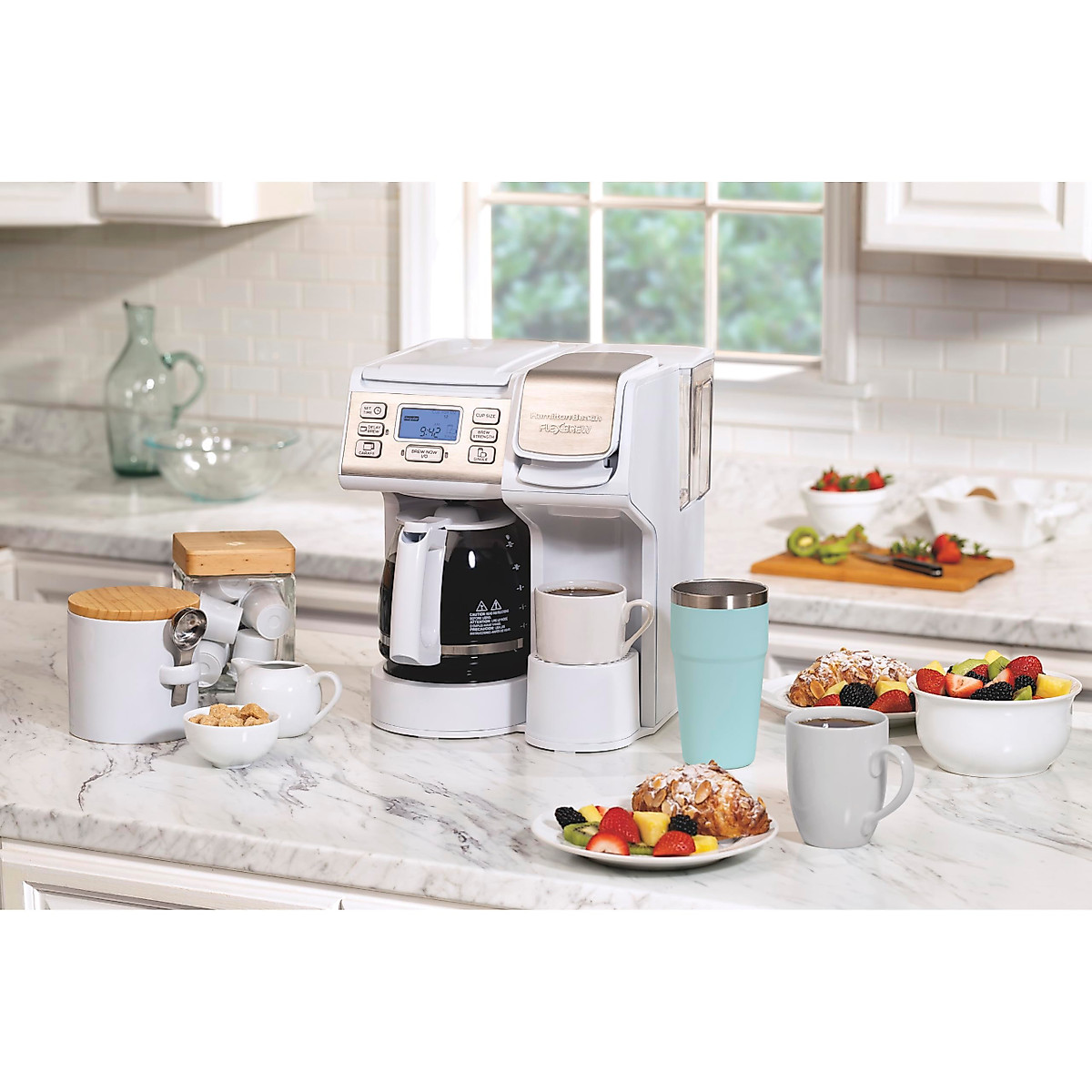 Hamilton Beach FlexBrew Trio 2-Way Coffee Maker, Compatible with K-Cup Pods or Grounds, Single Serve & Full 12c Pot, White with Stainless Steel Accents, Fast Brewing