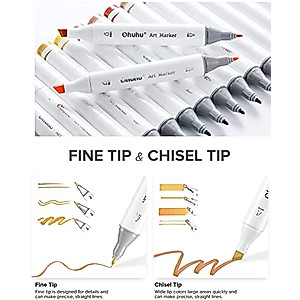 Ohuhu Pastel Markers Alcohol Based - Double Tipped Art Marker Set for Artists Adults' Coloring Sketching Illustration - 48 Colors + 1 Alcohol Markers Blender - Chisel & Fine - Oahu of Ohuhu Markers