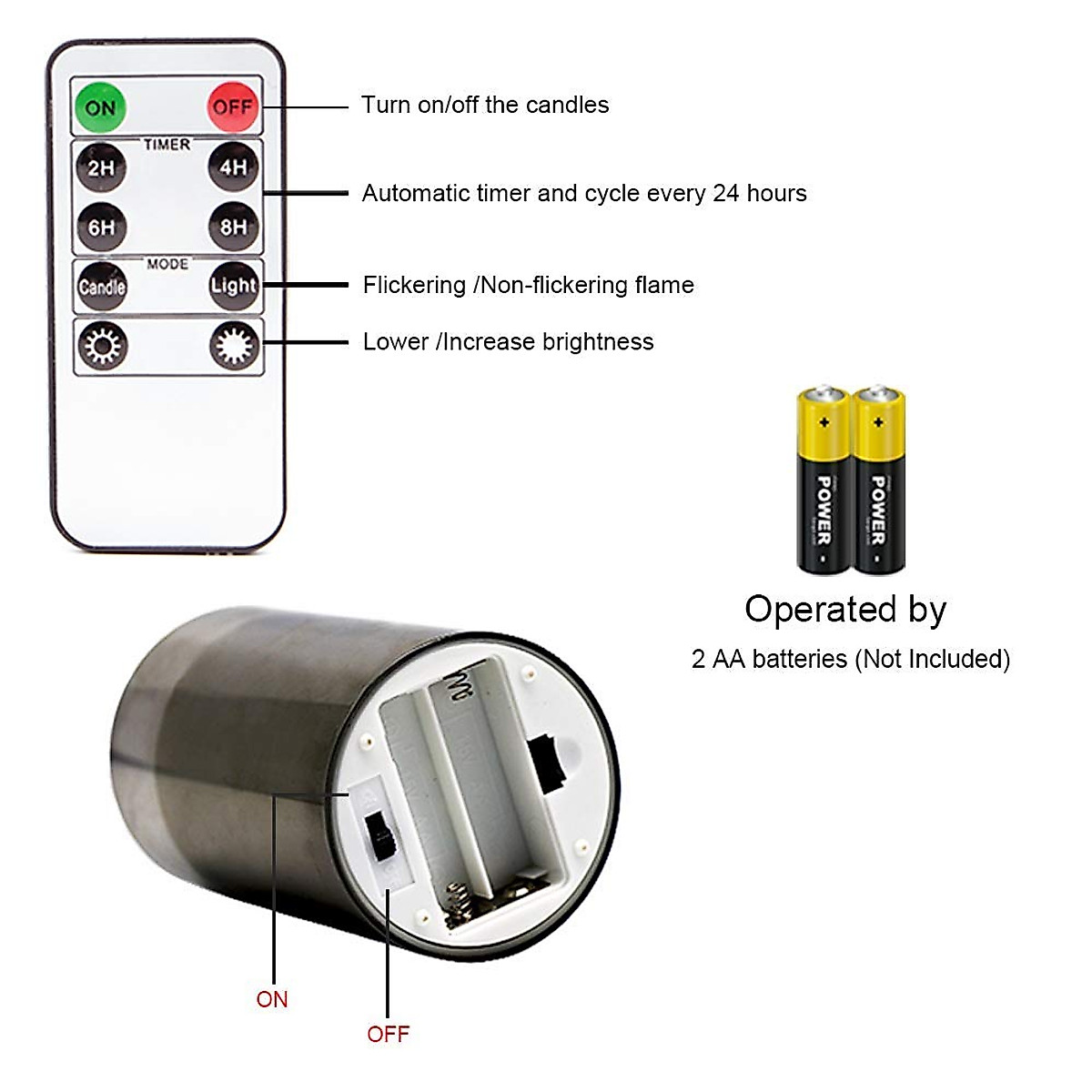 GenSwin Gray Glass Battery Operated Flameless Led Candles with 10-Key Remote and Timer, Real Wax Candles Warm White Flickering Light for Home Decoration(Set of 3)