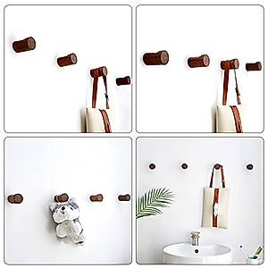 COCOYA Natural Wood Wall Hooks, 6Pack Minimalist Hat Hanger Easy Install Wall Mount Wooden Peg Knob Walnut Cute Simple Modern Small Room Decor, for Hanging Coat Towel Cap Bag Purses Jacket Backpack