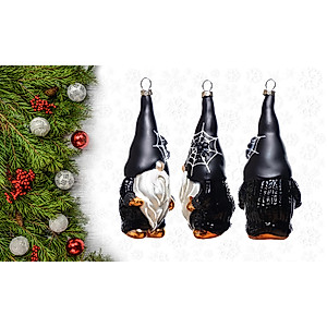 Set of 2 Hand Blown Glass Halloween Gnomes Ornaments for Christmas Tree Decorations, Hanging Glass Halloween Gnome Christmas Ornaments